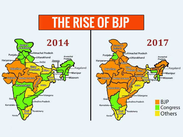 Here is a graph of BJP controlled states in India and Congress ruling ...