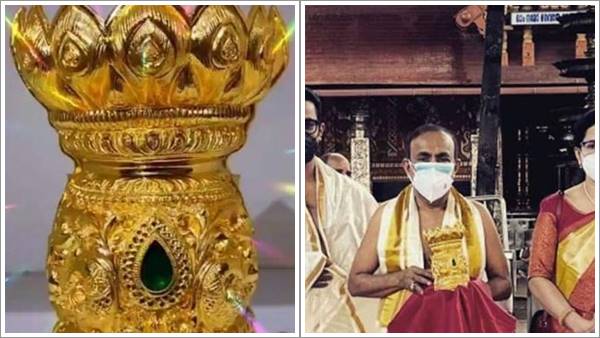 Famous businessman Dr. Ravi Pillai hands over the gold crown to ...