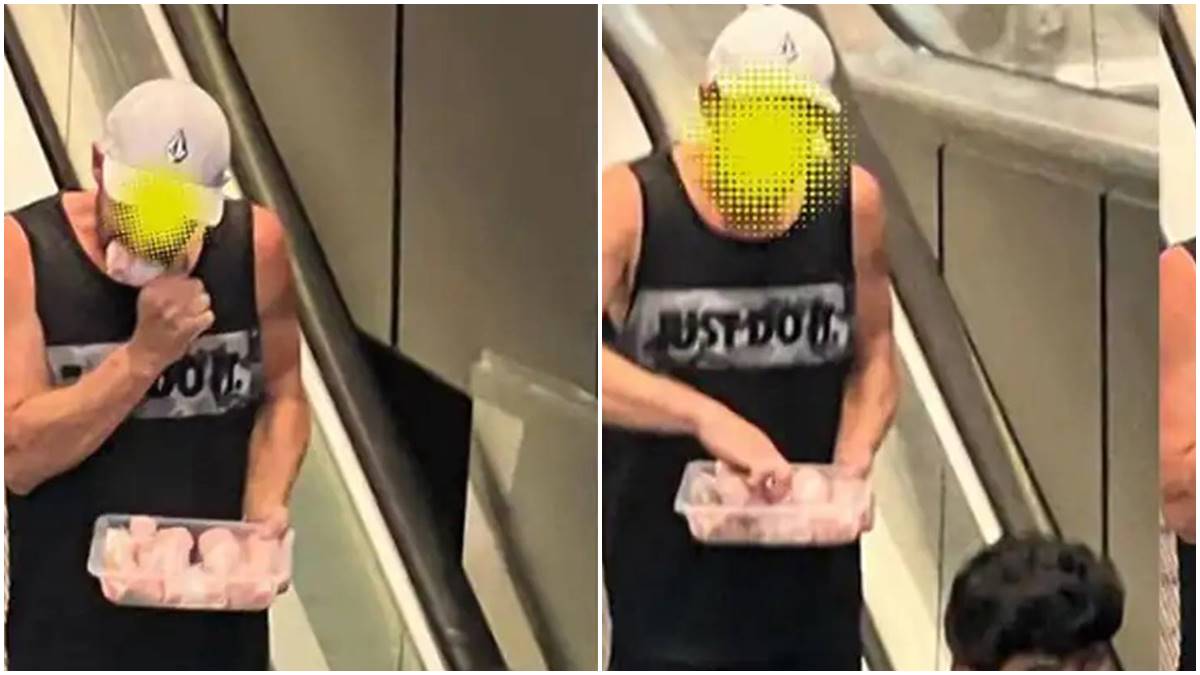 A Video of a man eating Raw chicken in Mall ,Goes viral in socialmedia ...
