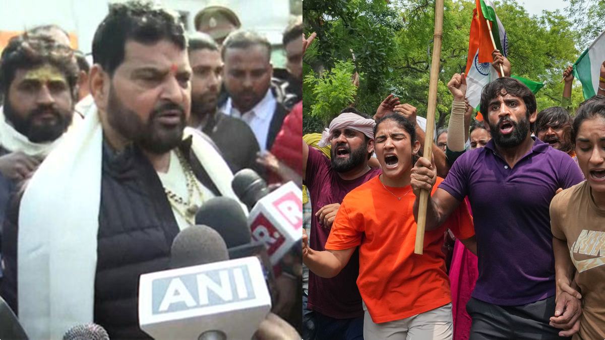 Wrestler's protest: brij bushan sharan singh stand next to athlete ...